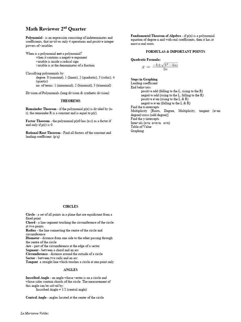 Polynomial and Circle Concepts | PDF | Polynomial | Factorization