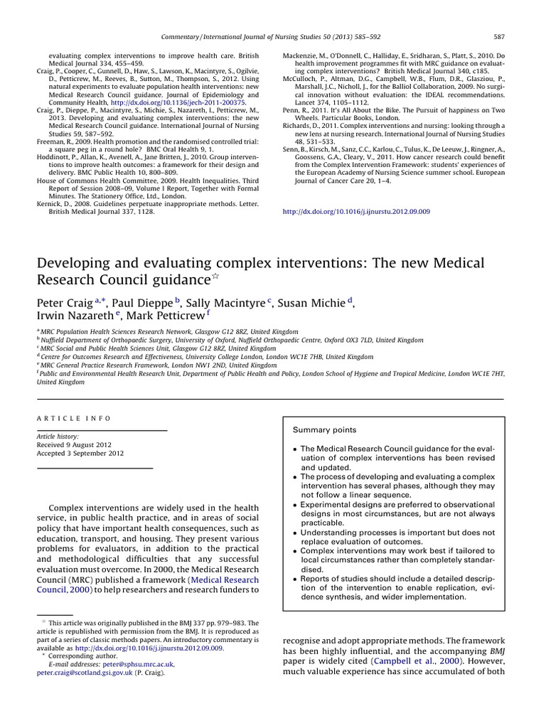 Developing and evalu‑ ating complex interventions- The new Medical Research Council guidance ...