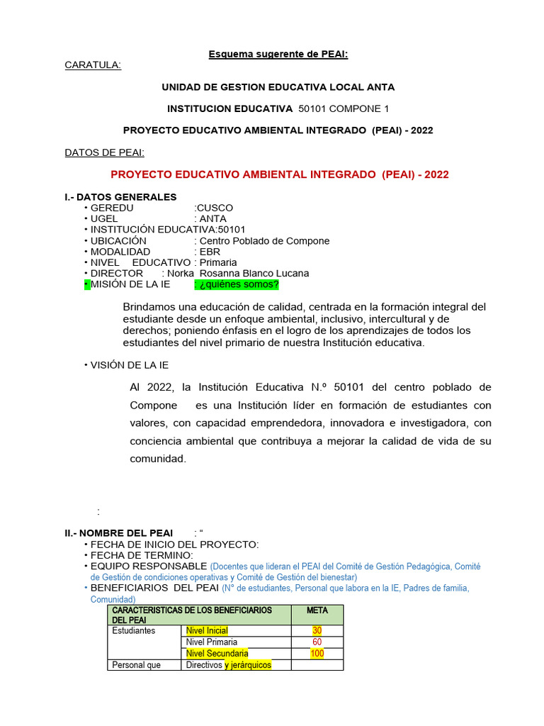 Esquema Sugerente de PEAI 2022 | Descargar gratis PDF | Evaluación ...