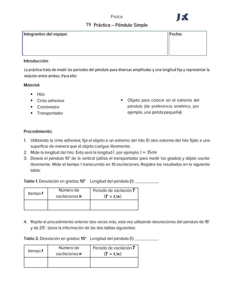Péndulo Simple Práctica | PDF