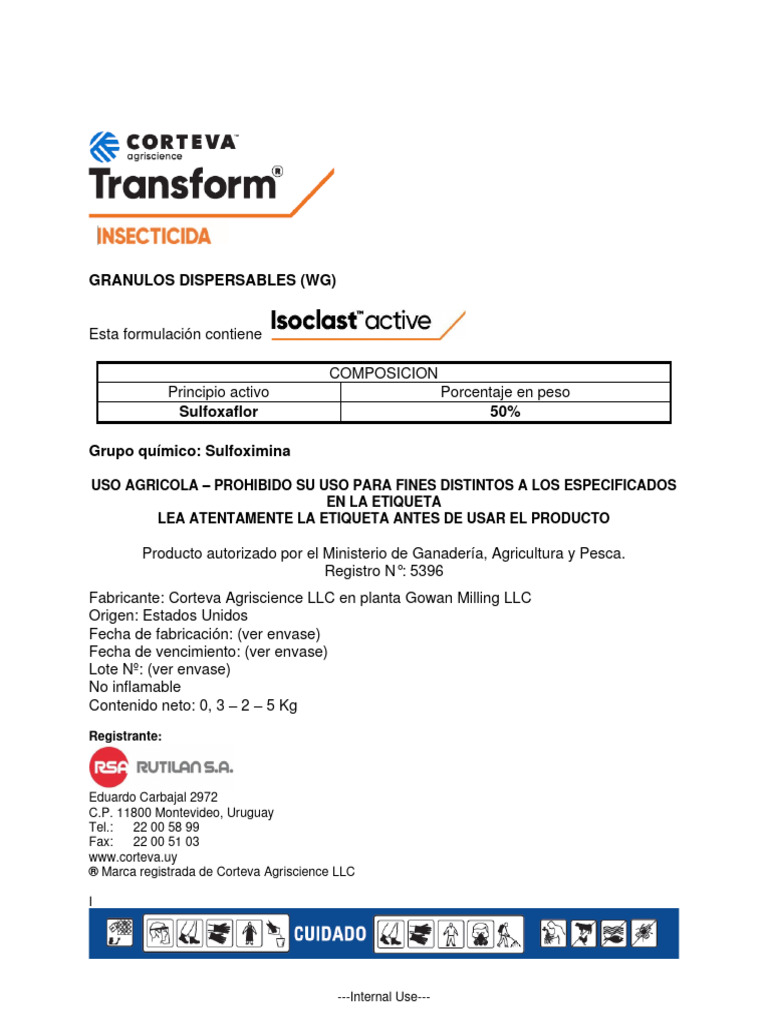 Etiqueta Transform - Uruguay Corteva LA UY V1 | PDF | Agua | Alfalfa