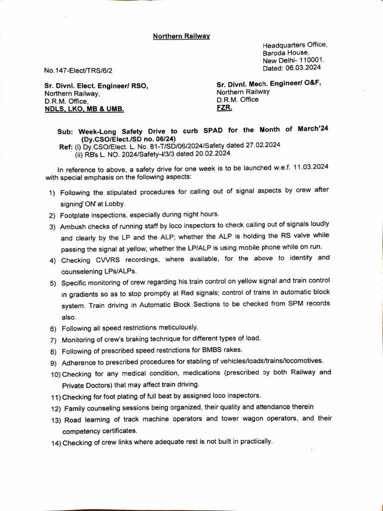 March 2024 SPAD Safety Drive Plan | PDF | Train | Rail Transport