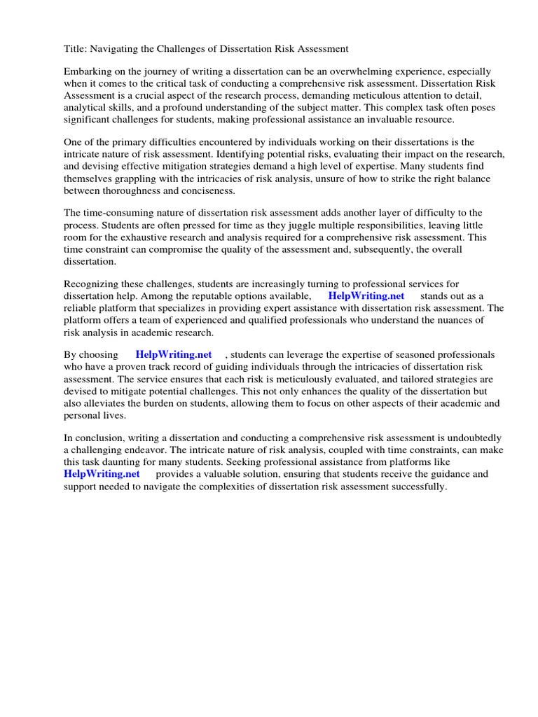 Dissertation Risk Assessment | PDF | Risk | Risk Management