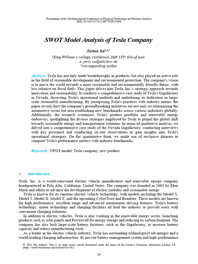 SWOT Model Analysis of Tesla Company | PDF | Electric Vehicle ...