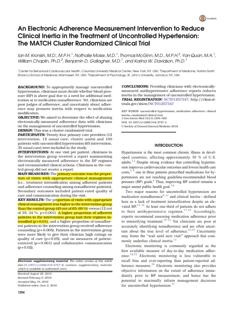 An Electronic Adherence Measurement Intervention To Reduce Clinical ...