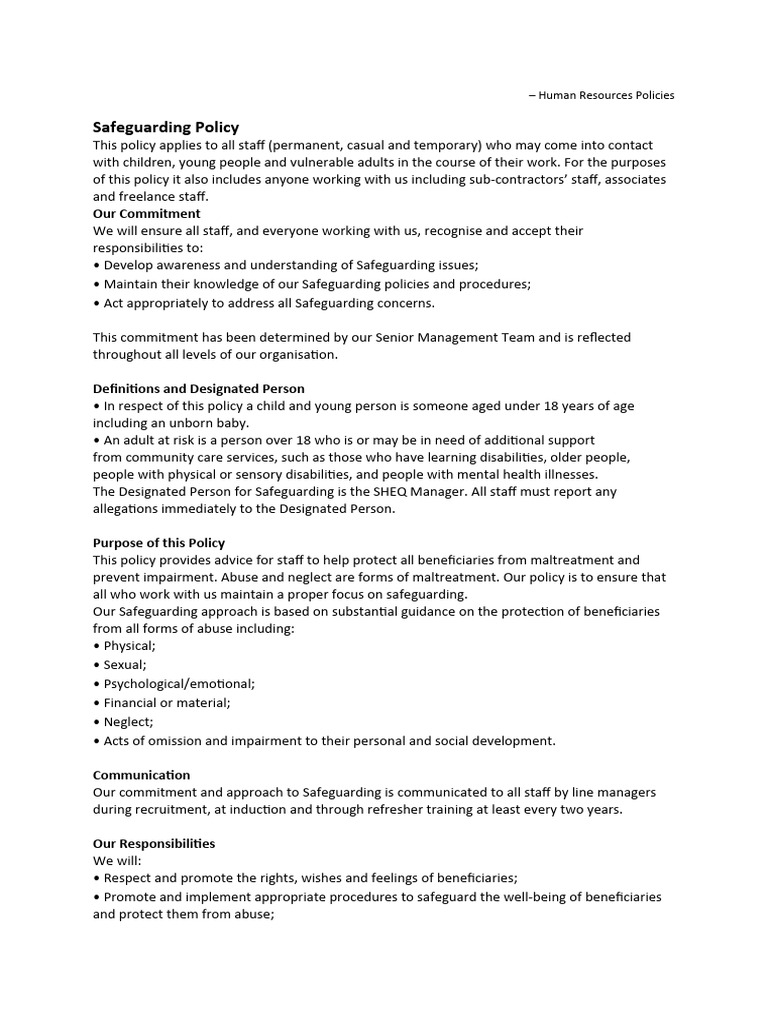 Safeguarding Policy Pdf Child Neglect Disability
