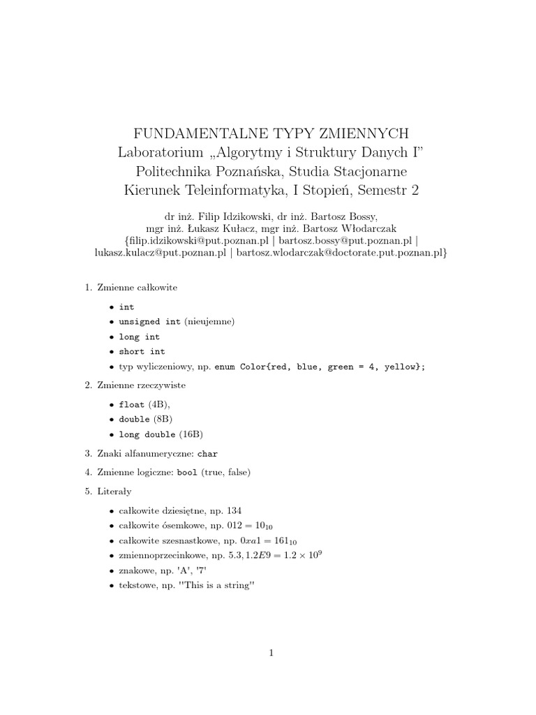 Typy Zmiennych | PDF