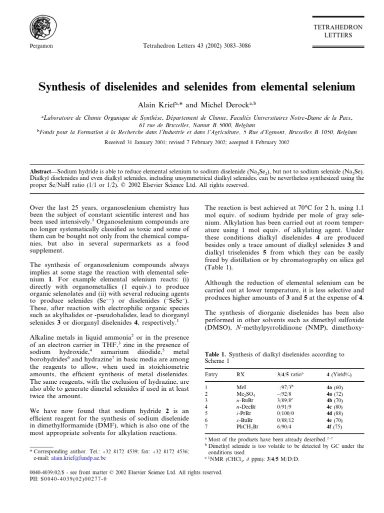 Synthesis of Diselenides and Selenides From Elemental Selenium | PDF ...