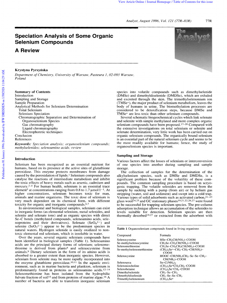 Speciation Analysis of Some Organic Selenium Compounds A Review | PDF ...