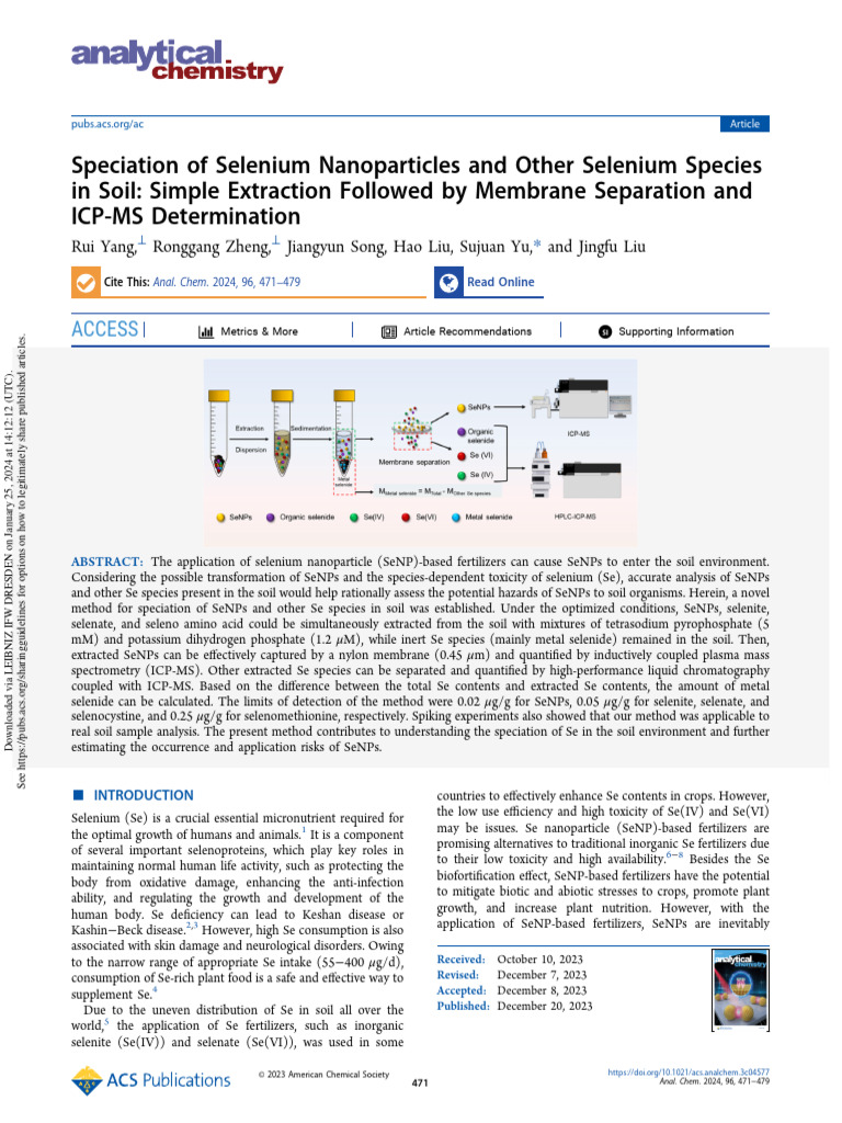Speciation of Selenium Nanoparticles and Other Selenium Species in Soil ... Speciation of Selenium Nanoparticles and Other Selenium Species in Soil ...