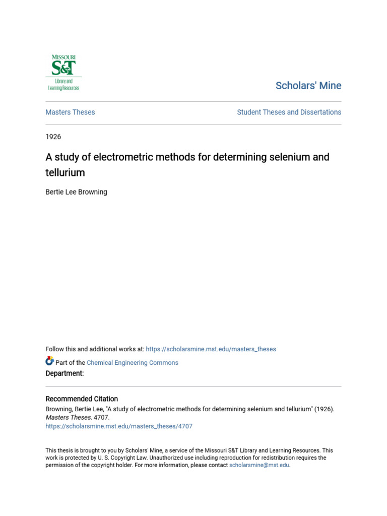 A Study of Electrometric Methods For Determining Selenium and Tel | PDF ...