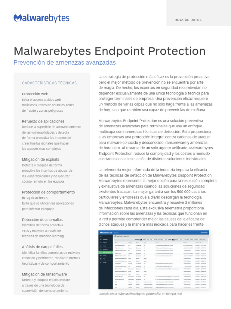 Malwarebytes Endpoint Protection | PDF | Secuestro de datos | Malware