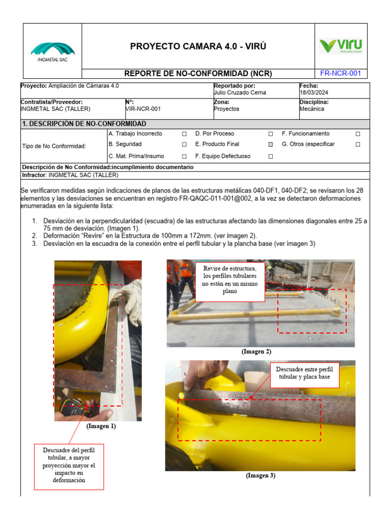 INFORME No Conformidad - VR-NCR-001 | PDF