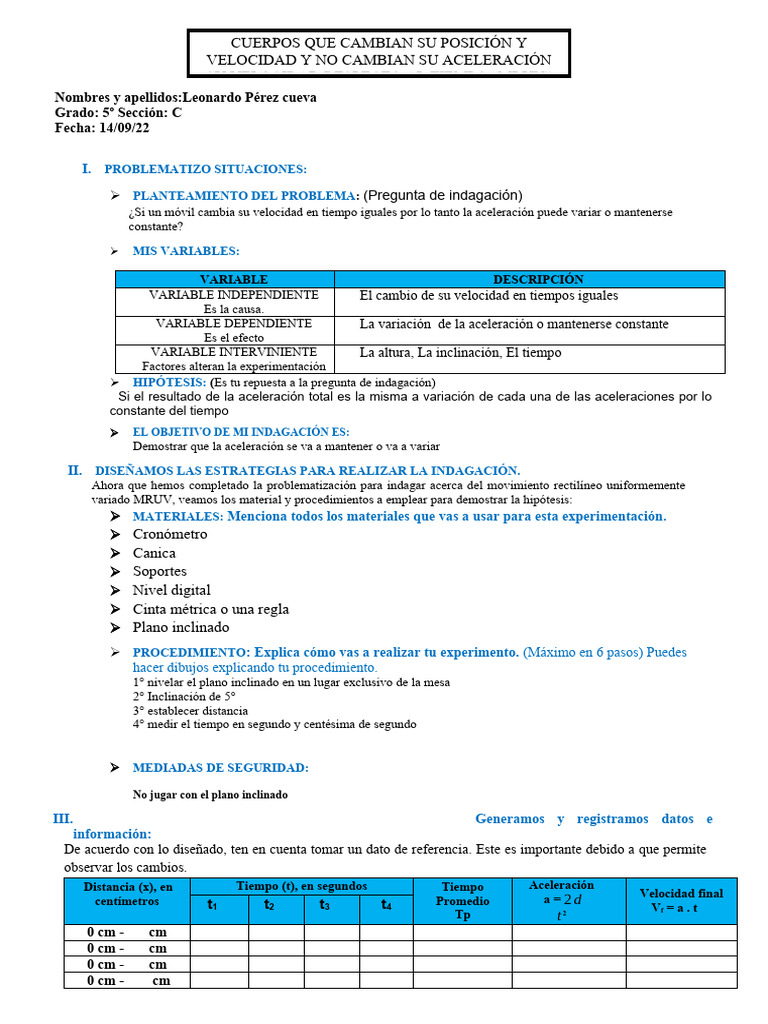 Mruv Laboratorio 2022 | PDF | Aceleración