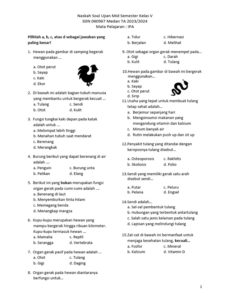 IPA Soal Ujian Mid Semester2023 2024 Kelas 5 SD | PDF