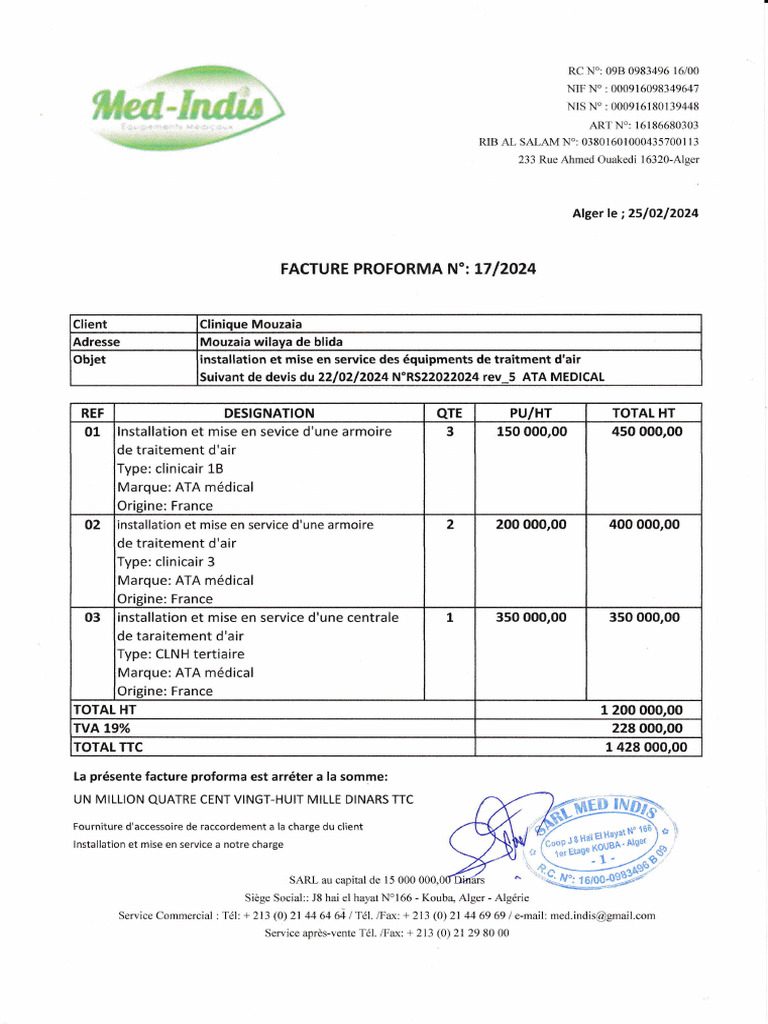 Facture Proforma Installation Équipements | PDF | Commerce | Chiffre d ...