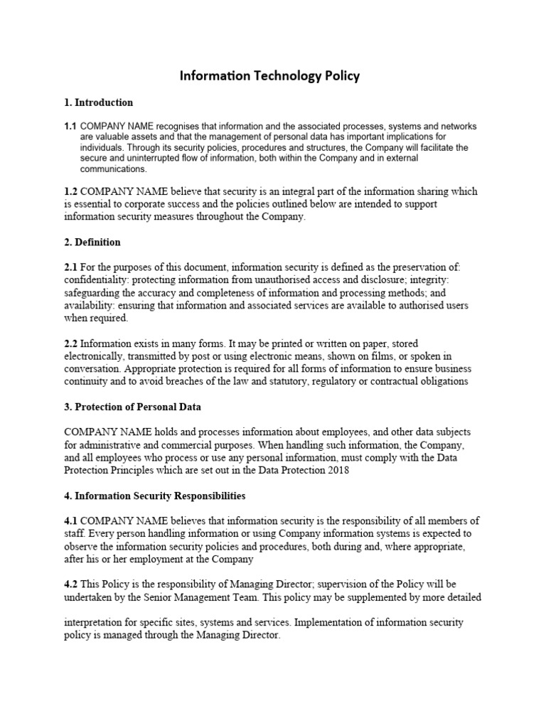 Information Technology Policy | PDF | Information Security | Security