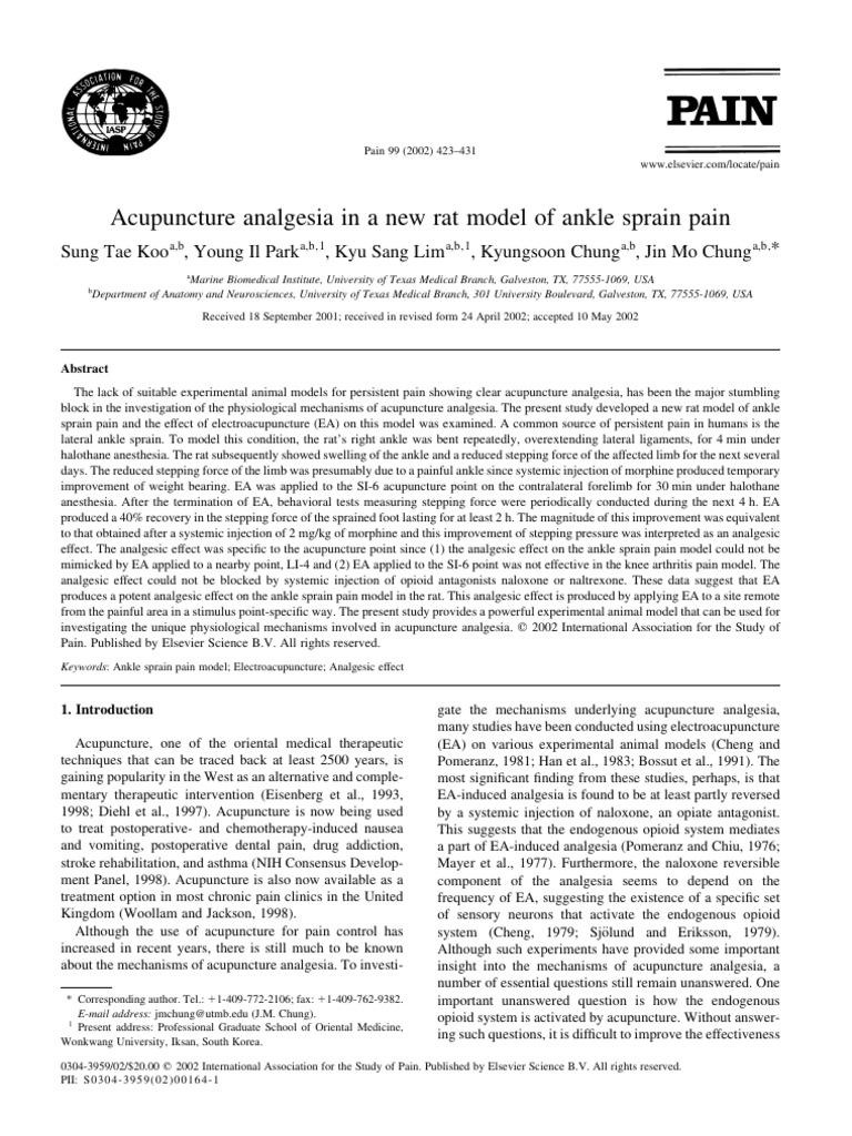 A.2002 - Acupuncture analgesia in a new rat model of ankle sprain pain ...