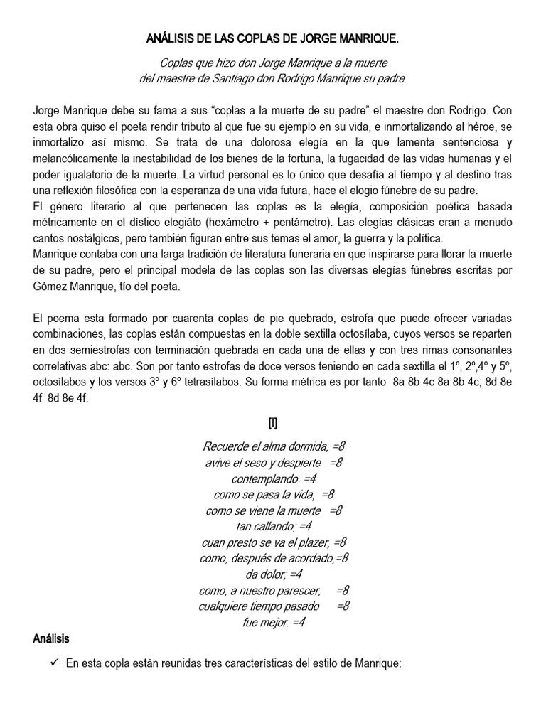 Analisis de Las Coplas de Jorge Manrique | PDF