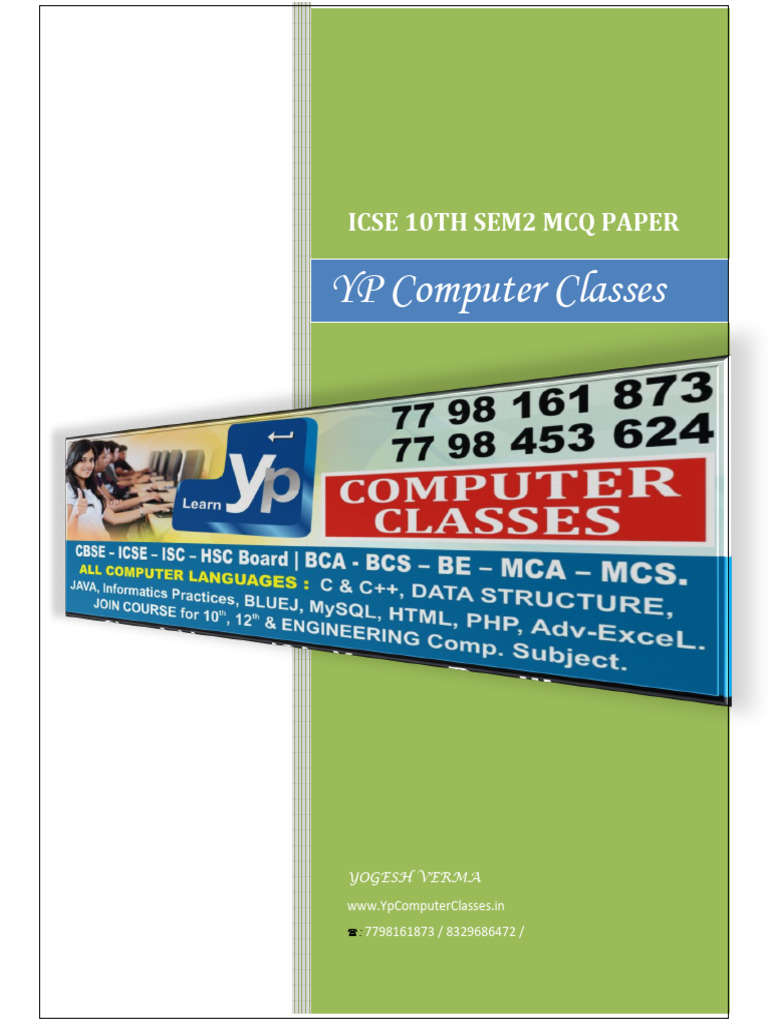 YPCC ICSE 10TH SEM2 200 - MCQ From PAPERS | PDF | Class (Computer ... YPCC ICSE 10TH SEM2 200 - MCQ From PAPERS | PDF | Class (Computer ...