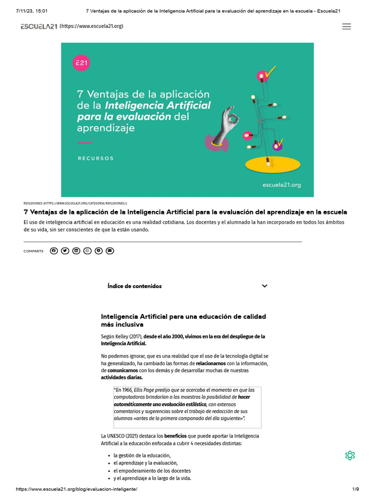 ARTICLE 4 ESP - 7 Ventajas de la aplicaciขn de la Inteligencia Artificial para la evaluaciขn del ...