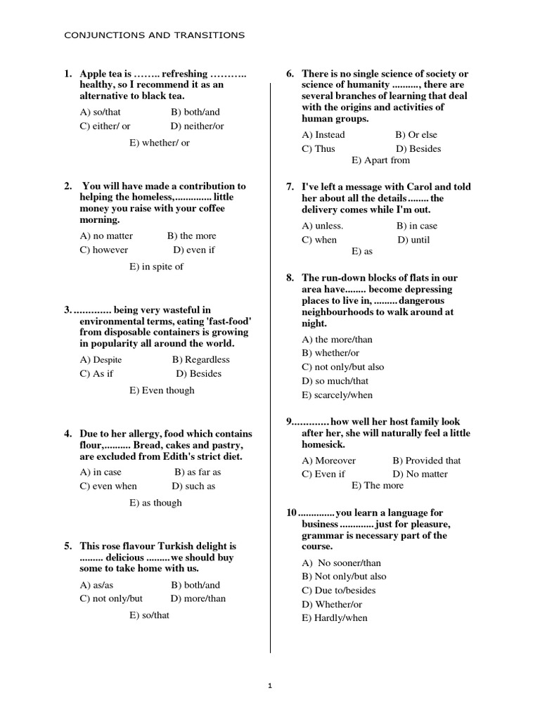 Conjunctions_and_Transitions_Exercises | PDF