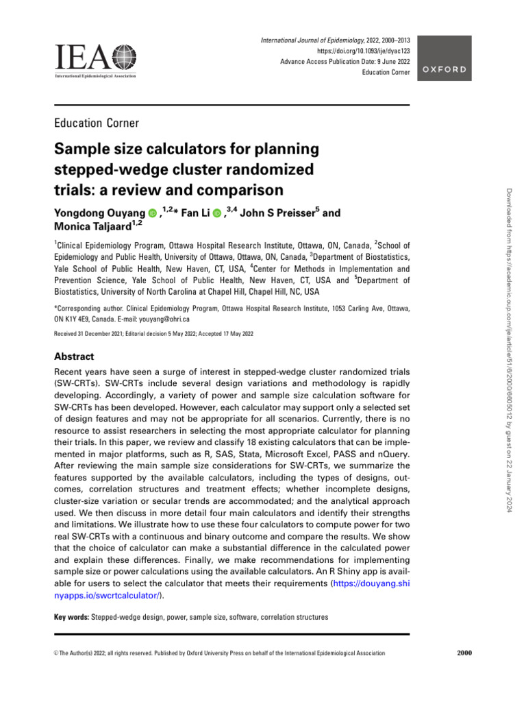 Sample Size Calculators For Planning Stepped-Wedge Cluster Randomized Trials - A Review and ...
