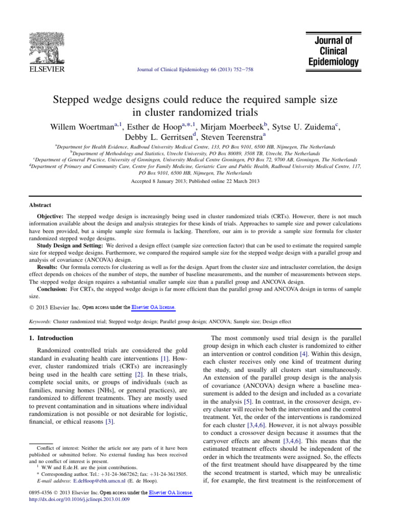 Stepped Wedge Designs Could Reduce The Required Sample Size in Cluster Randomized Trials | PDF ...