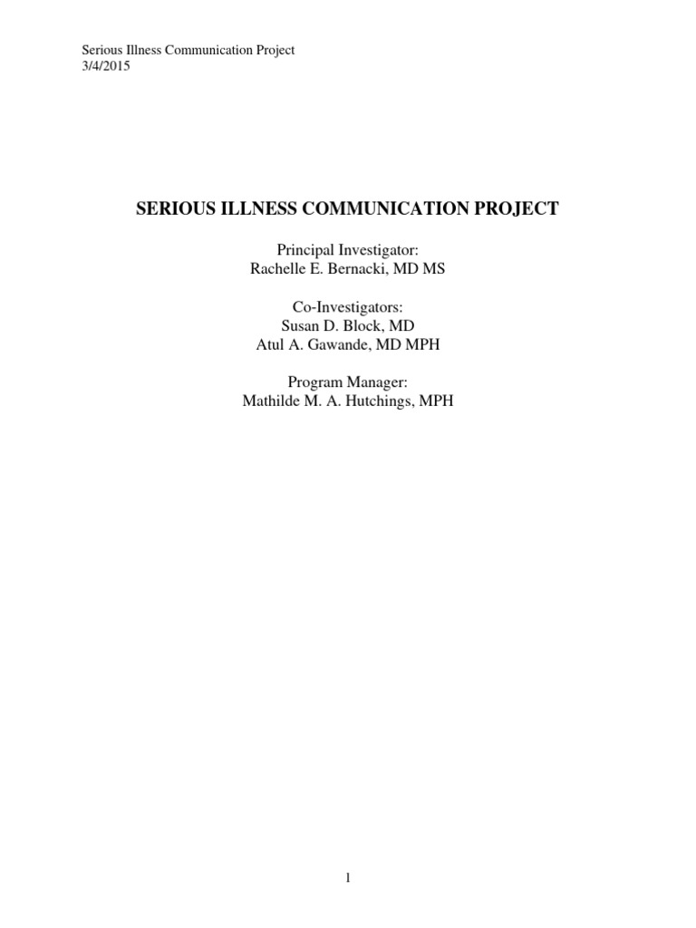 SERIOUS ILLNESS COMMUNICATION PROJECT - Protocol | PDF | End Of Life ...