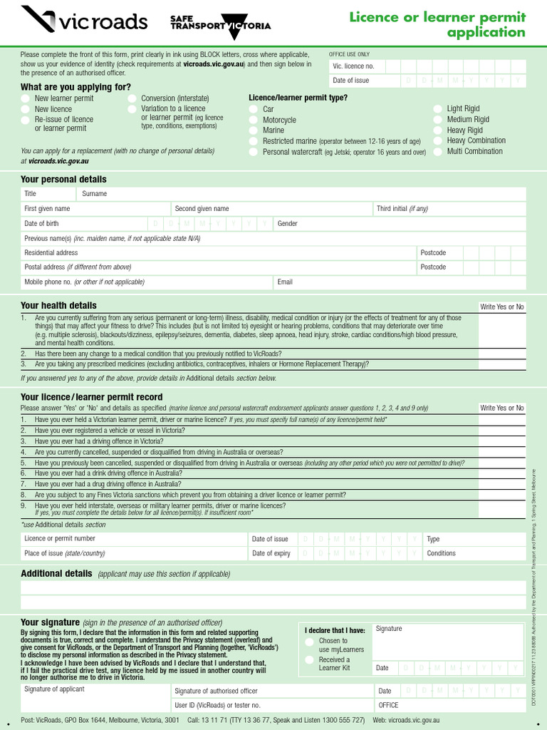 Licence or Learner Permit Application | PDF | Driver's License ...