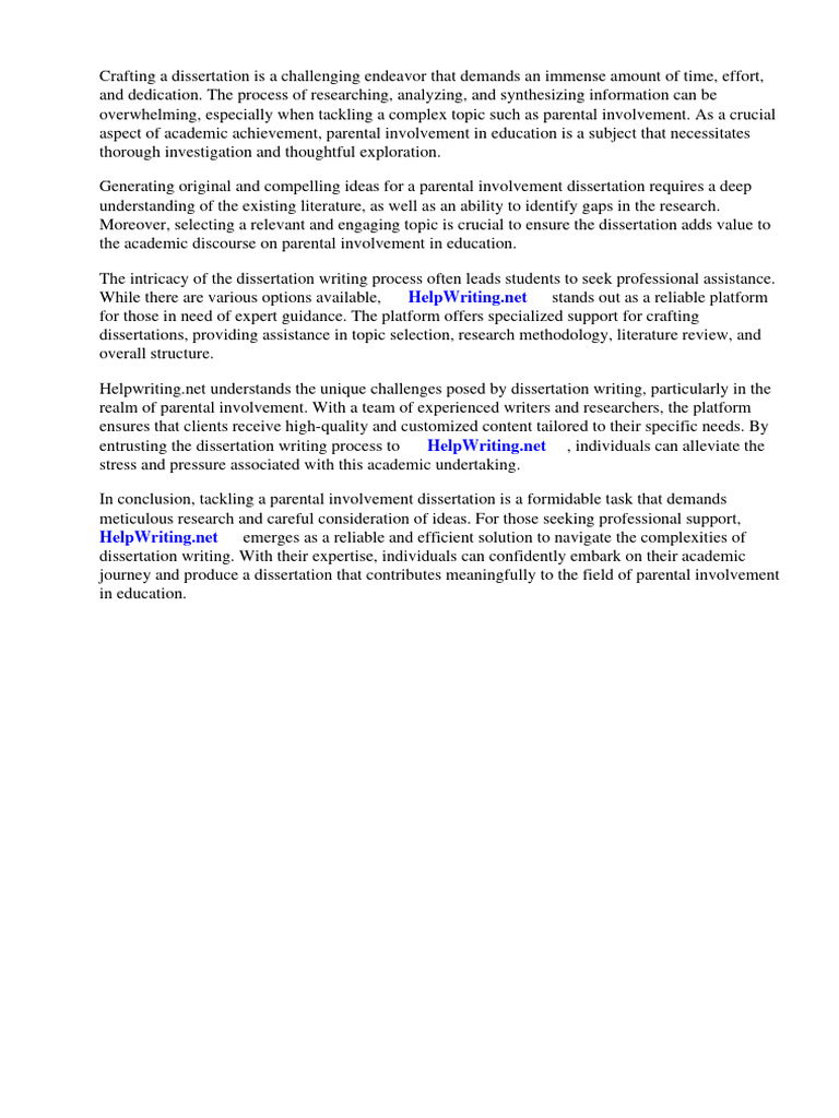 Parental Involvement Dissertation Ideas | Download Free PDF | Learning ...