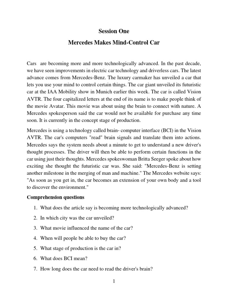 Session 1_Mercedes Makes Mind Control Car | PDF | Mercedes Benz | Car
