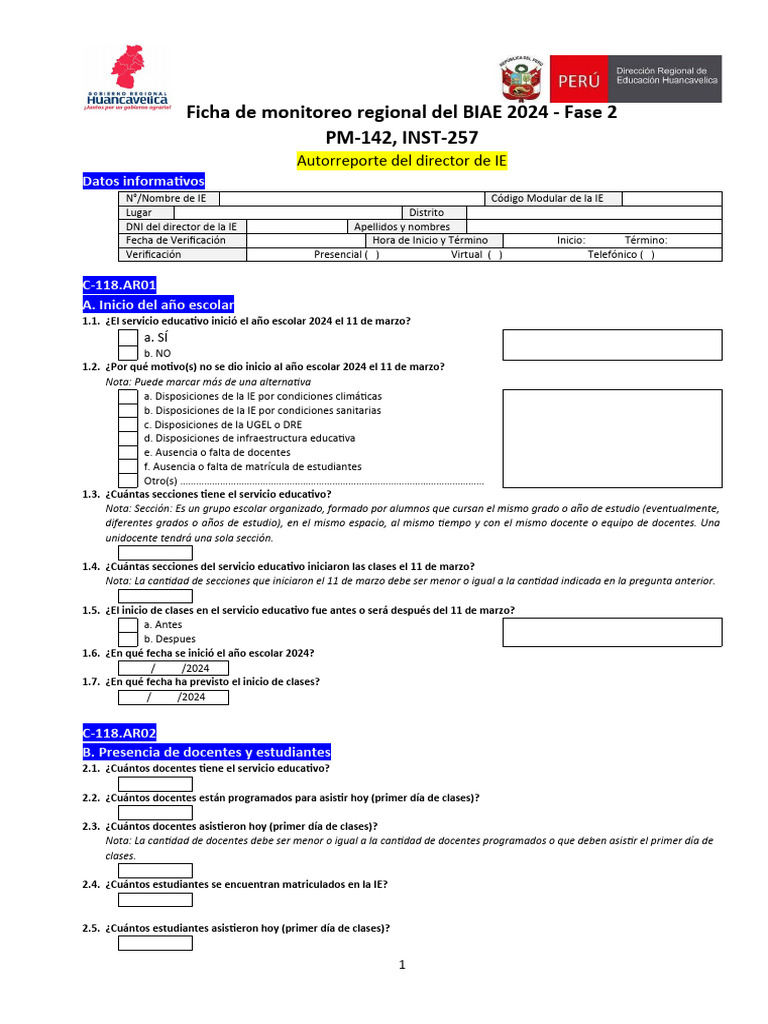 Ficha de Monitoreo Regional Del BIAE 2024 - Fase 2 - Autorreporte ...