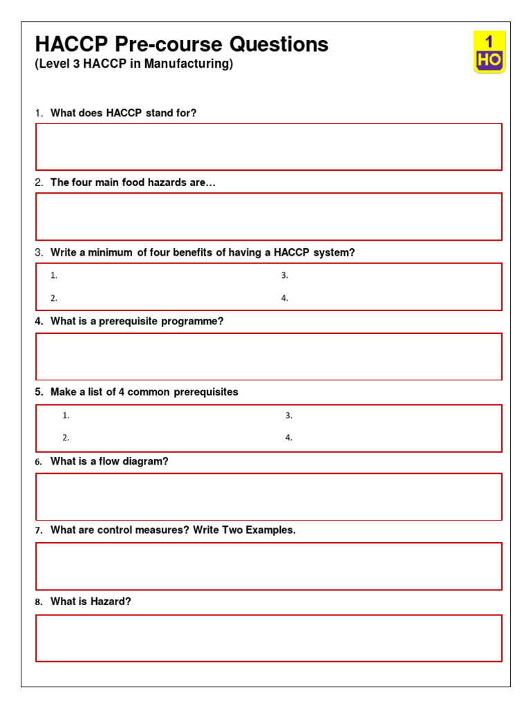 HACCP Pre-Course Questions Guide | PDF | Science & Mathematics