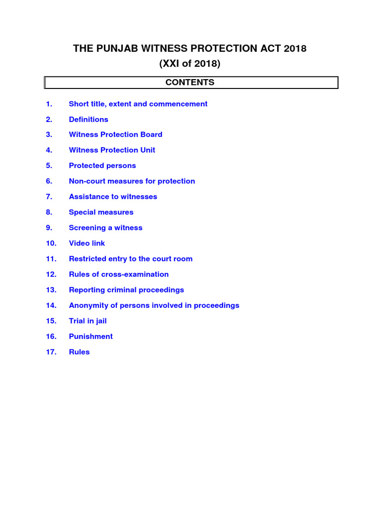 Punjab Witness Protection Act 2018 | PDF