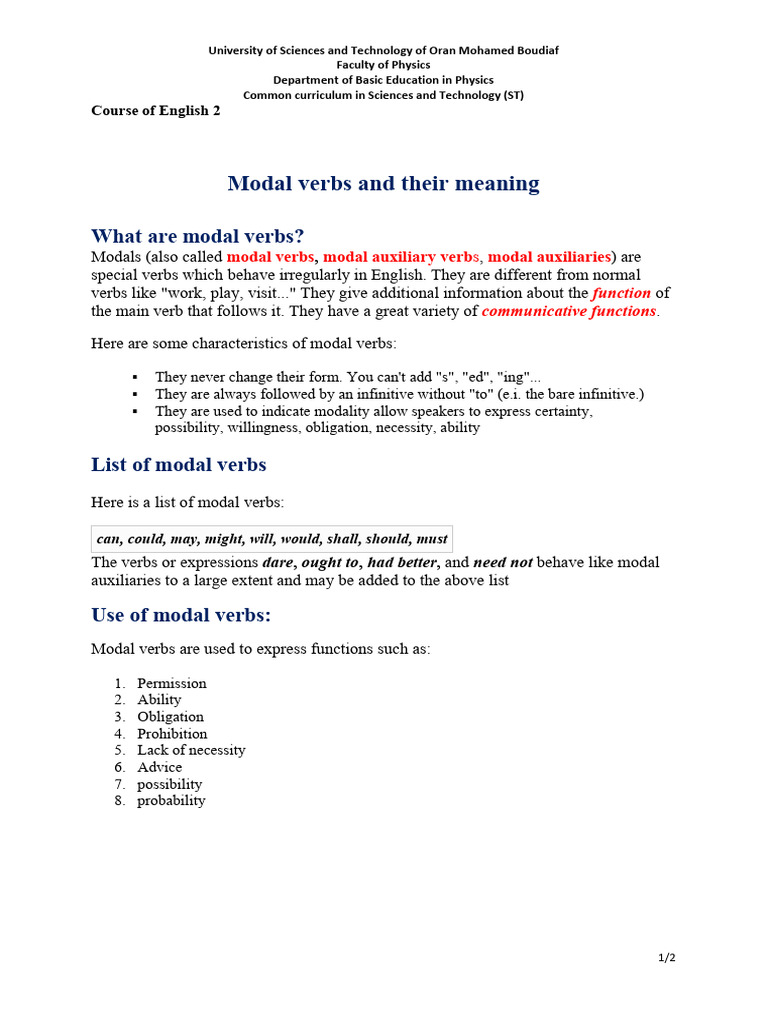 Modals Verbs | PDF | Semantics | Grammar