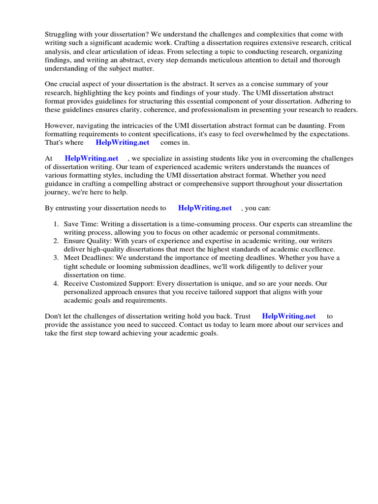 Umi Dissertation Abstract Format | PDF | Thesis | Abstract (Summary)