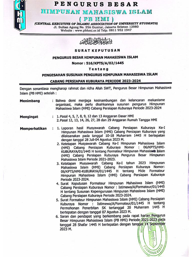 SK HMI Cabang P Kuburaya | PDF