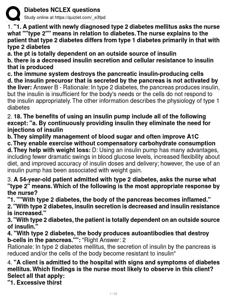 Diabetes NCLEX Questions | PDF | Diabetes | Hyperglycemia