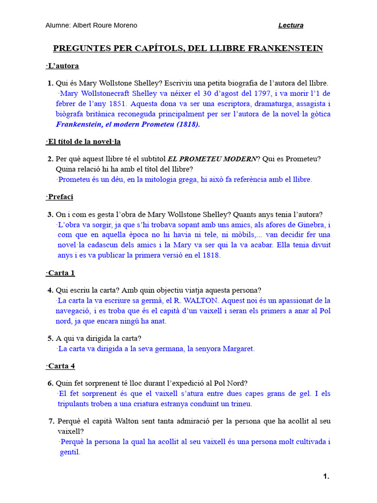 CatalÃ Preguntes Frankenstein | PDF