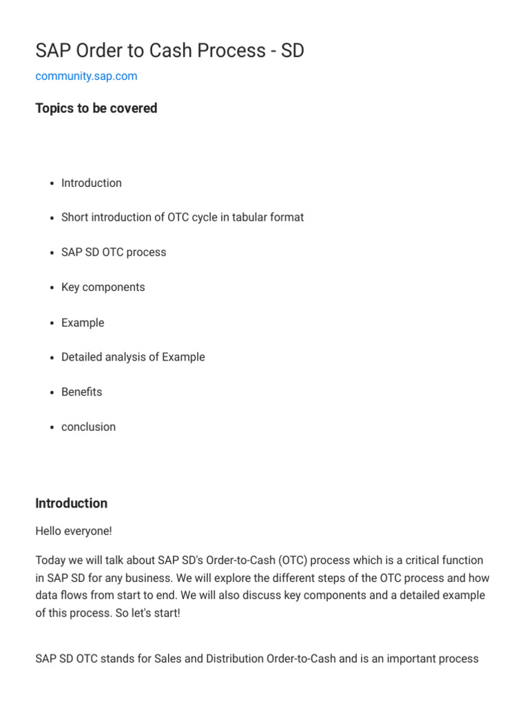 SAP SD Order to Cash Process Overview | PDF | Invoice | E Commerce
