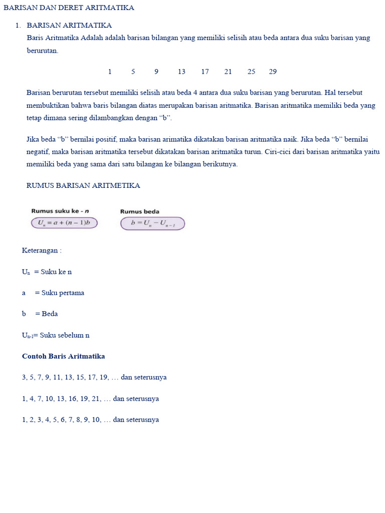 Barisan dan Deret Aritmatika: Penjelasan | PDF | Metode & Bahan Ajar