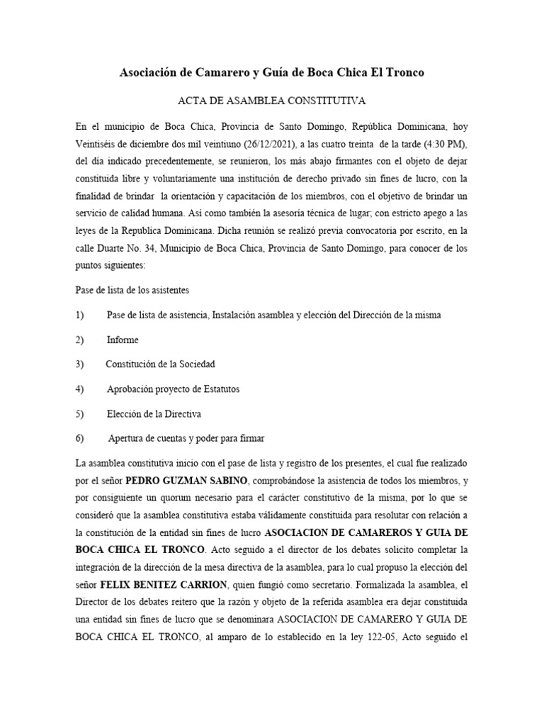 ACTA DE ASAMBLEA CONSTITUTIVA FUNDACION LARIMAR PARA DE CREACION ONG[7366] | PDF | República ...