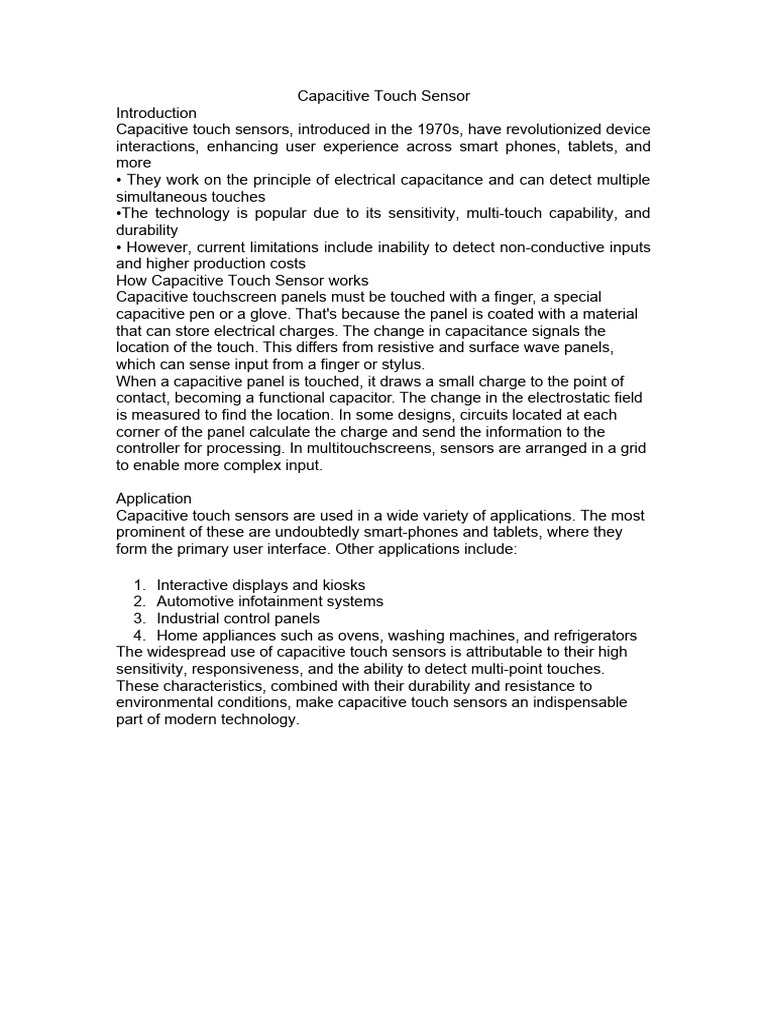 Capacitive Touch Sensor | PDF | Touchscreen | Computer Engineering