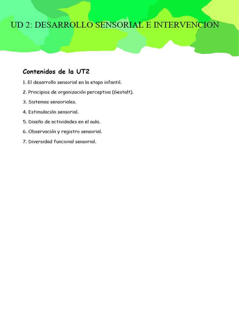 UD 2 Desarrollo Sensorial e Intervención Educativa | PDF | Percepción | Sentidos