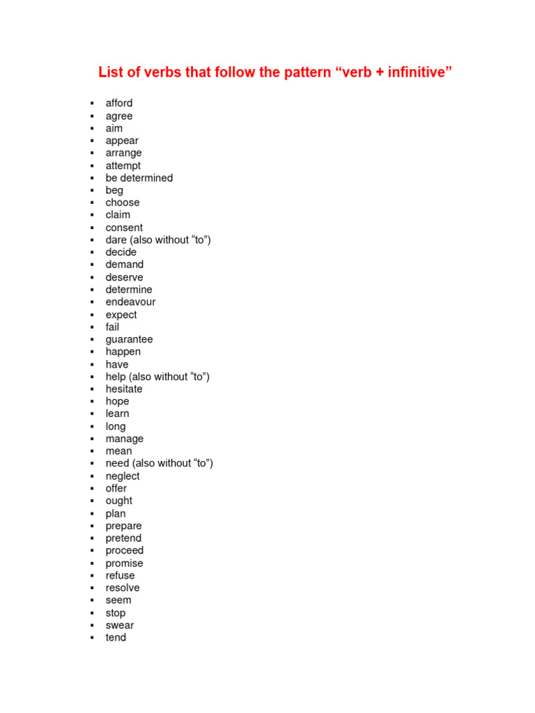 List of Verb Patterns | PDF