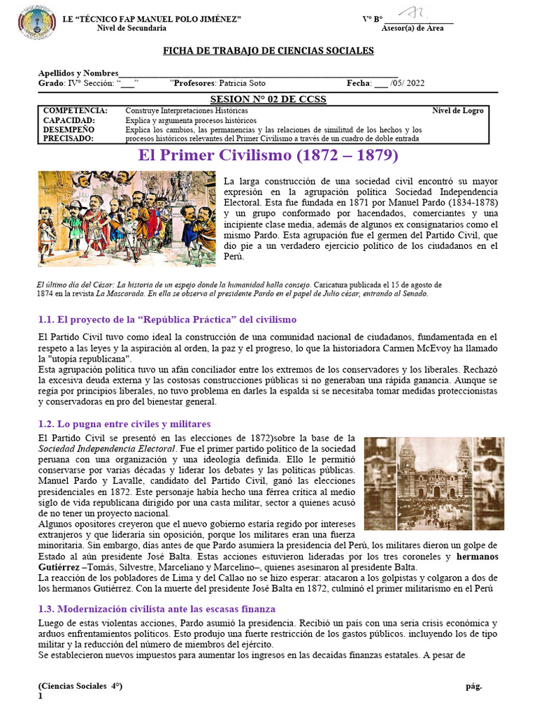 F2 - EL Primer Civilismo | PDF | Política | Historia