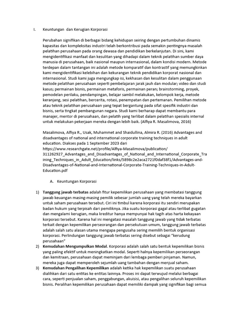 Keuntungan dan Kerugian Korporasi | PDF