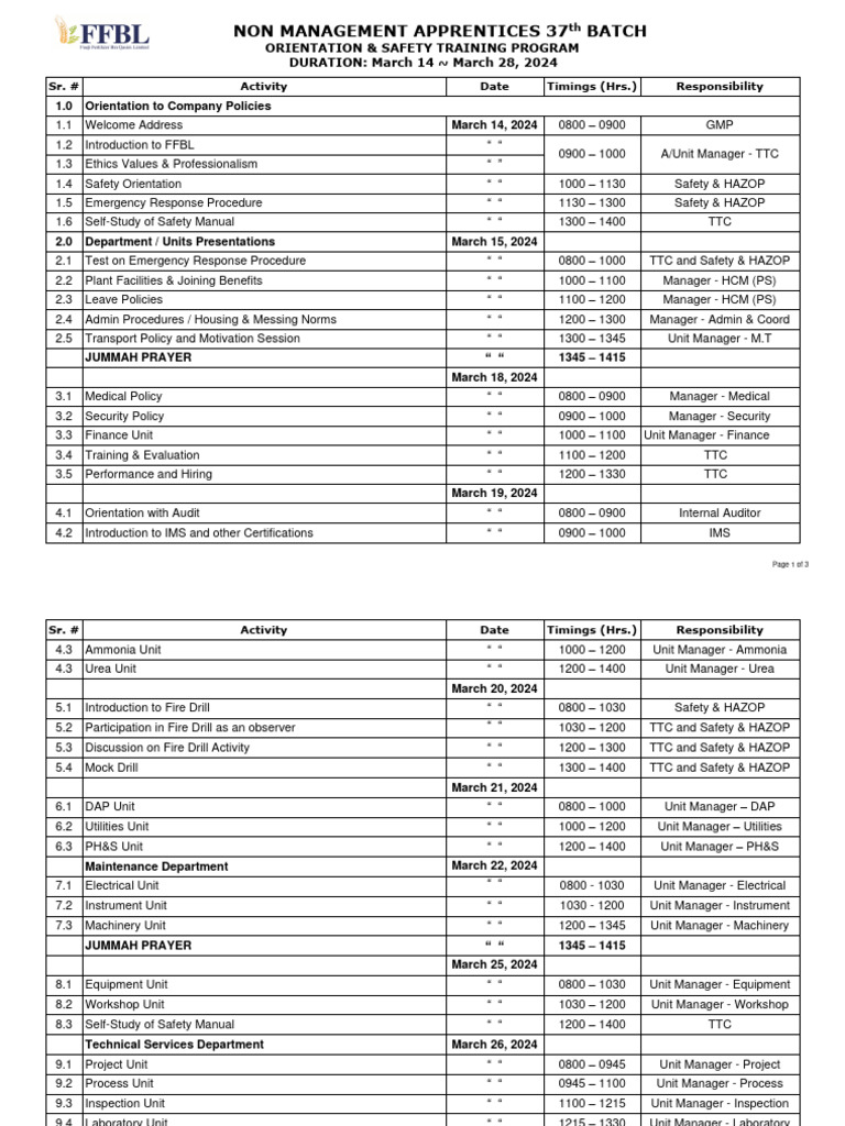 Orientation Plan For NMA-37th Batch | PDF