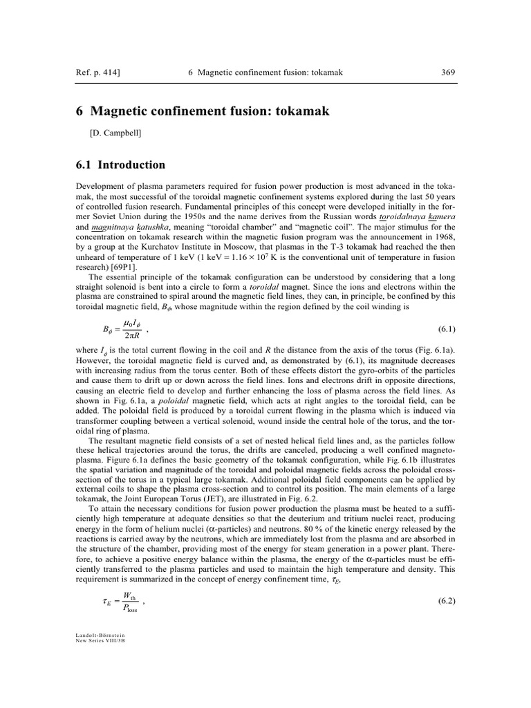 Magnetic Confinement Fusion Tokamak | PDF